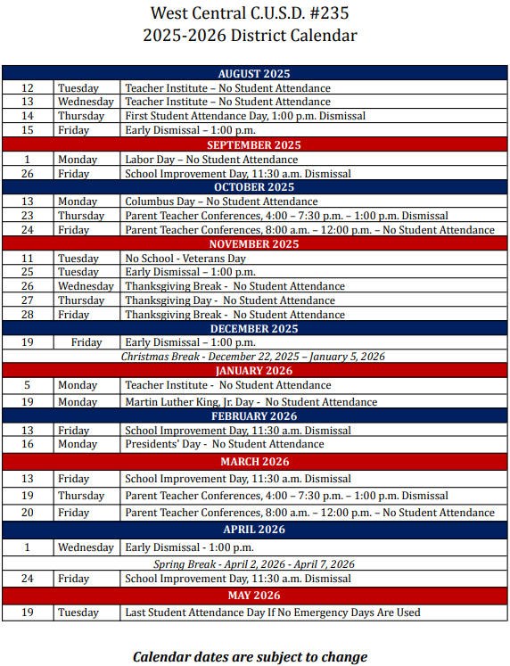 West Central C.U.S.D. #235 - 2025-2026 West Central District #235 ...
