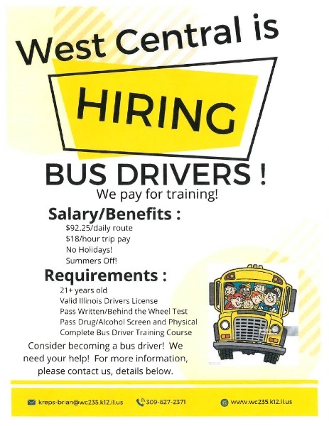 West Central C.U.S.D. #235 - Now Hiring: Bus Drivers (URGENT)